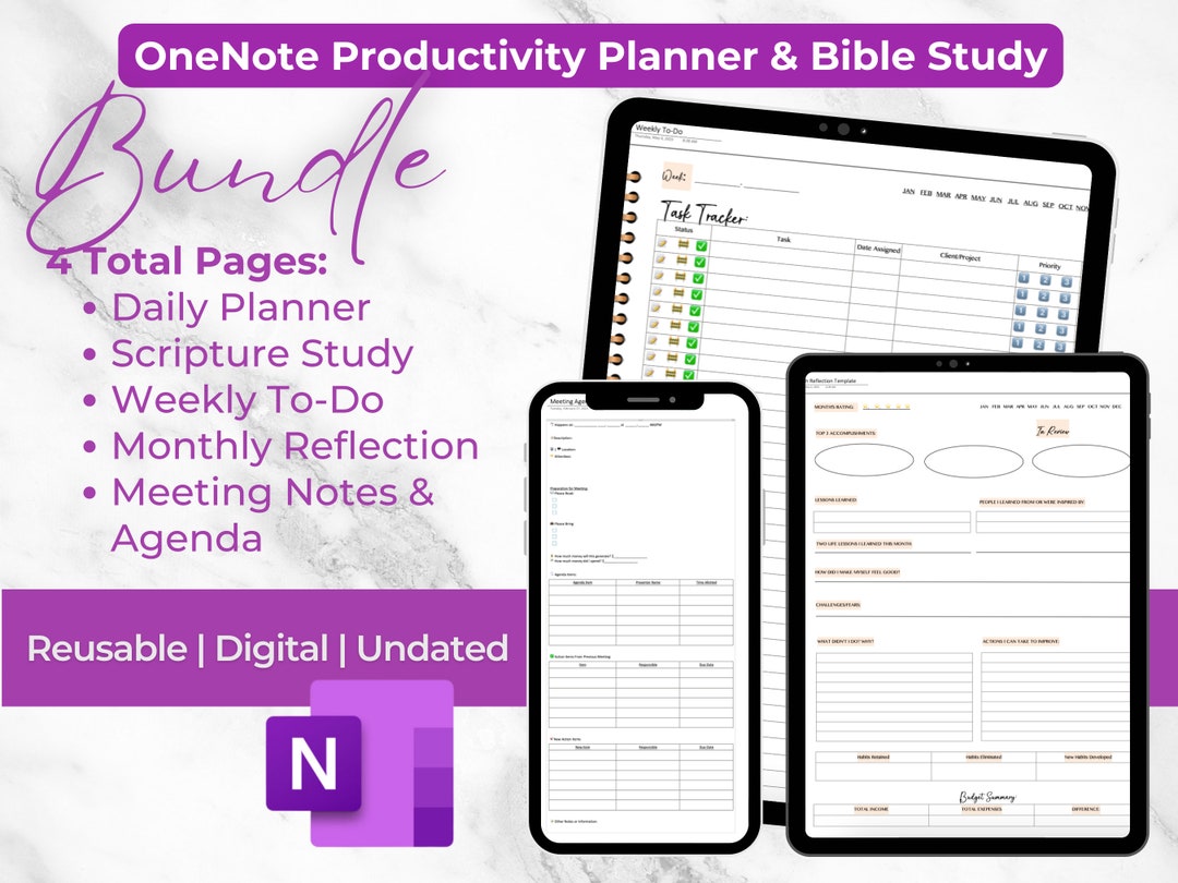 Onenote Digital Productivity Planner Daily Weekly Monthly Template ...