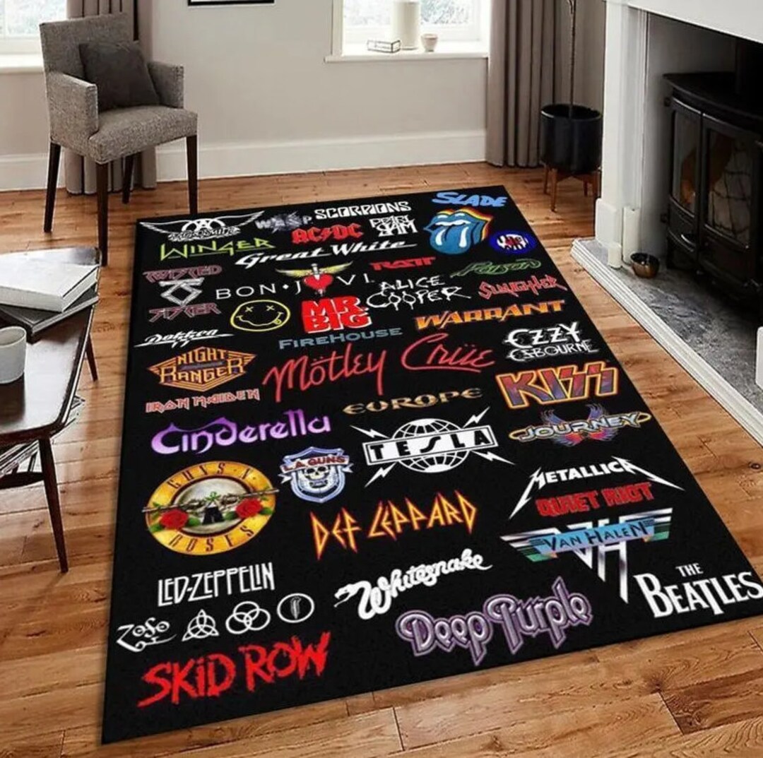 The Greatest Rock Band Logos of All Time Area Rug Living Room and Bed ...