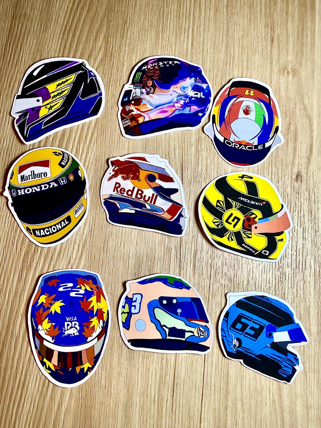 F1 Driver Helmet Stickers Max Verstappen, Lando Norris, Ayrton Senn ...