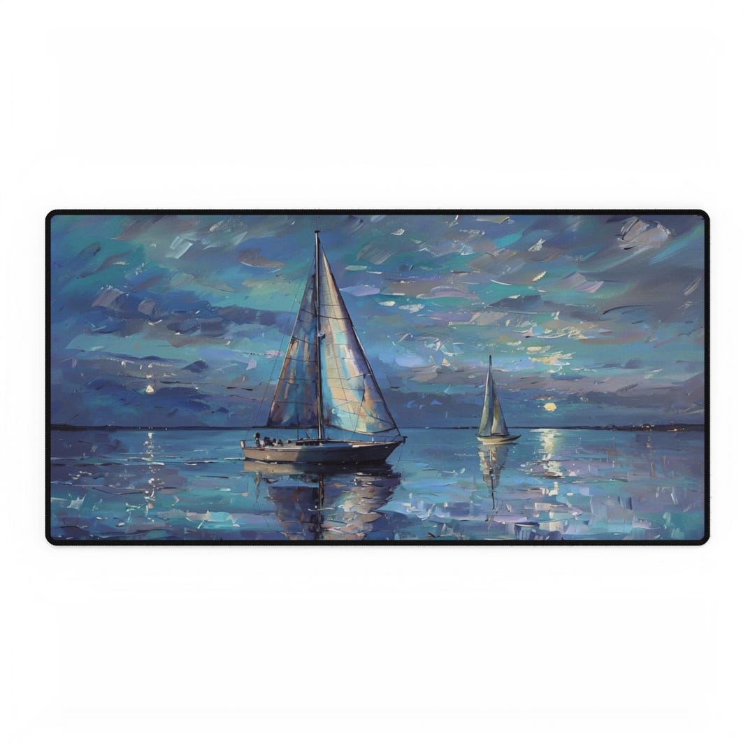 Serene Sailboat Desk Mat, Nautical Home Office Decor, Coastal Workspace ...