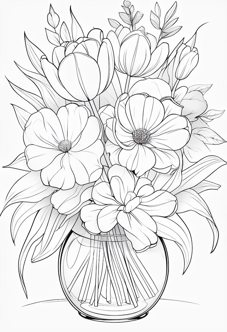 Coloring Book Pages - Flowers 5 Pages - Etsy