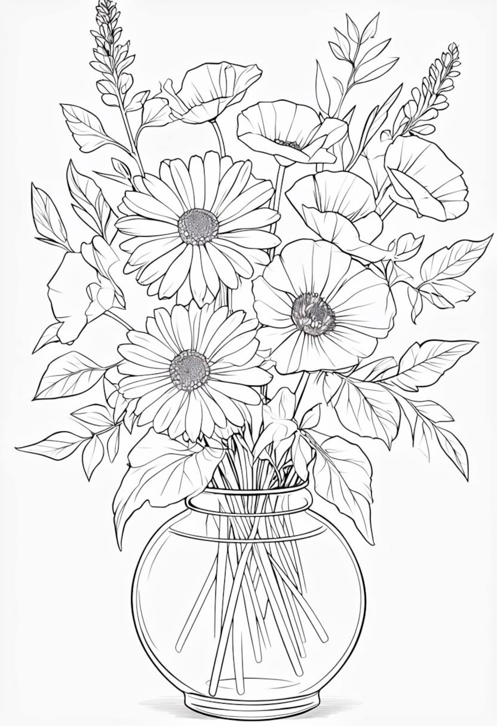 Coloring Book Pages - Flowers 5 Pages - Etsy