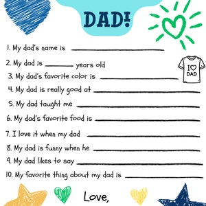 Printable Father's Day Coloring Fill in the Blank Worksheet/card ...