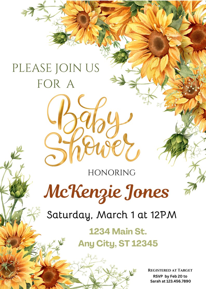 Editable Baby Shower Invitation Template, Sunflower Baby Shower ...