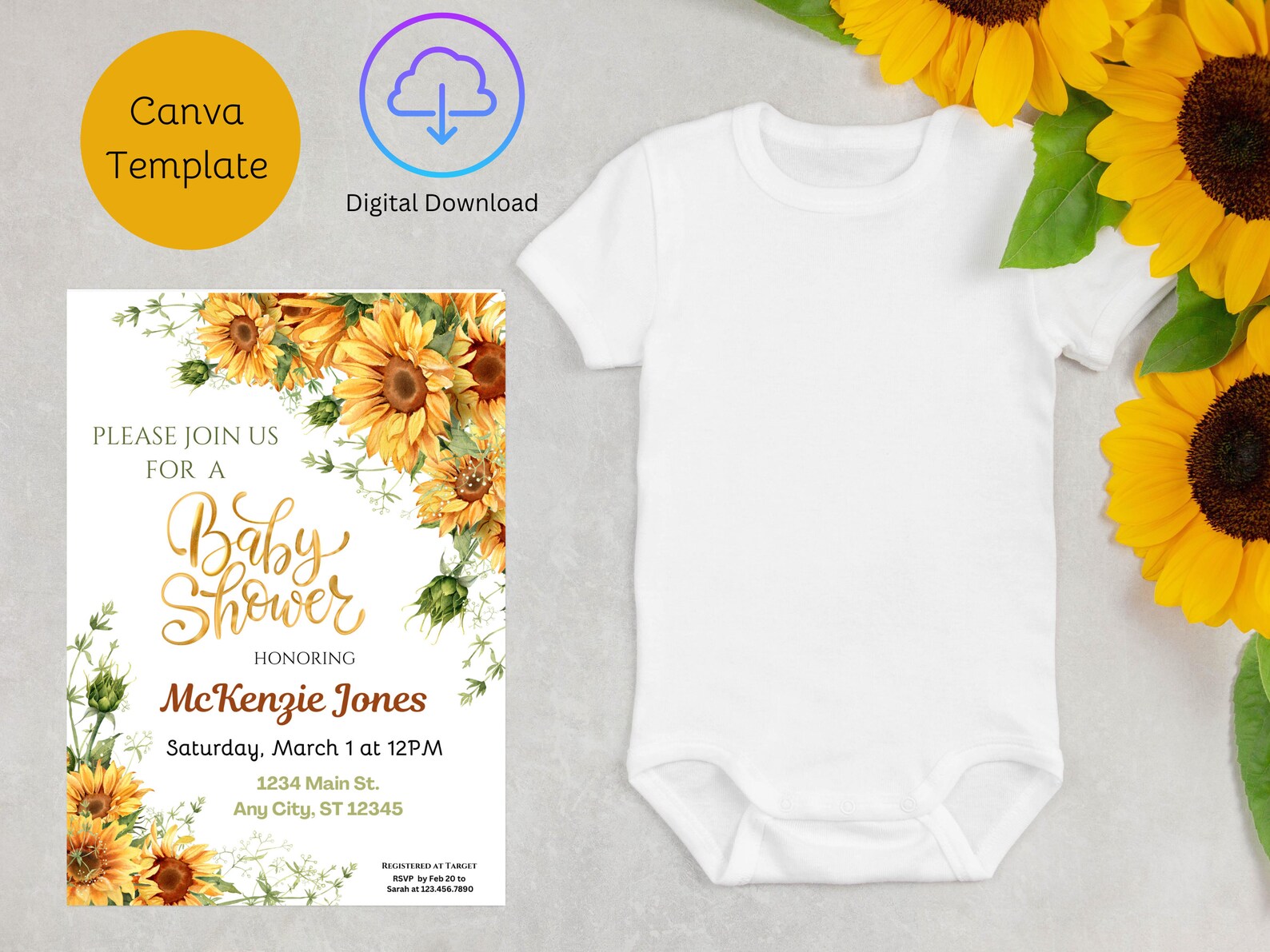 Editable Baby Shower Invitation Template, Sunflower Baby Shower ...