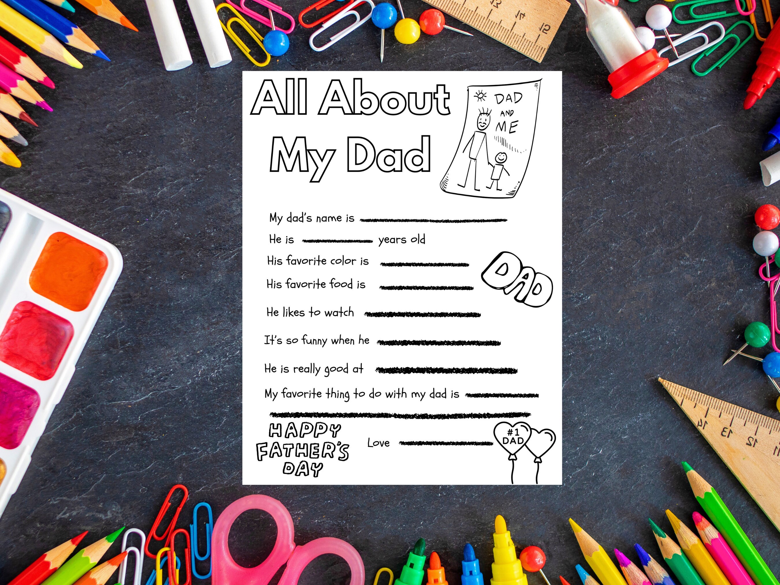 Printable Father's Day Coloring Worksheet, Instant Download, Father's ...