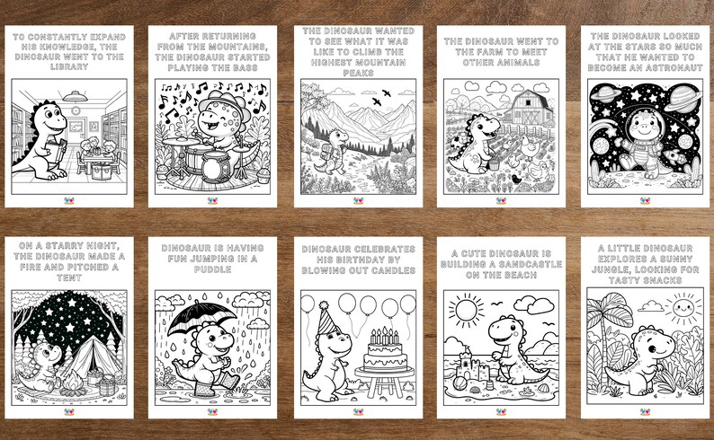 10 Pages Dinosaur Adventures Doodlefun Printable Coloring Book | for ...