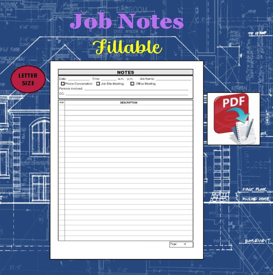 Construction Notes, Job Notes, Fillable Form - Etsy
