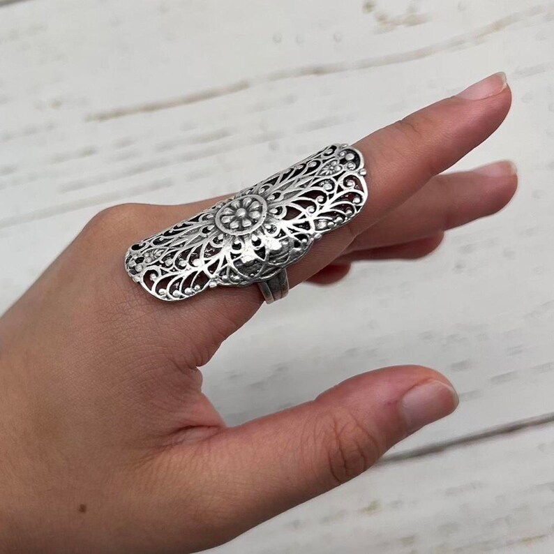 Silver Floral Oversize Ring, Boho Style Statement Ring, Chunky ...