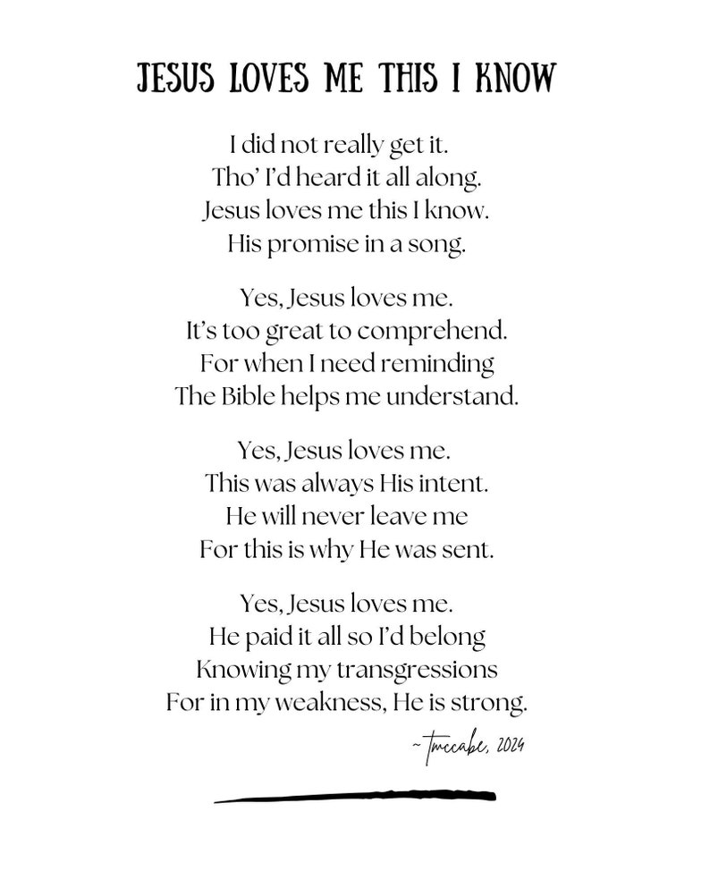 Jesus Loves Me This I Know Poem - Etsy