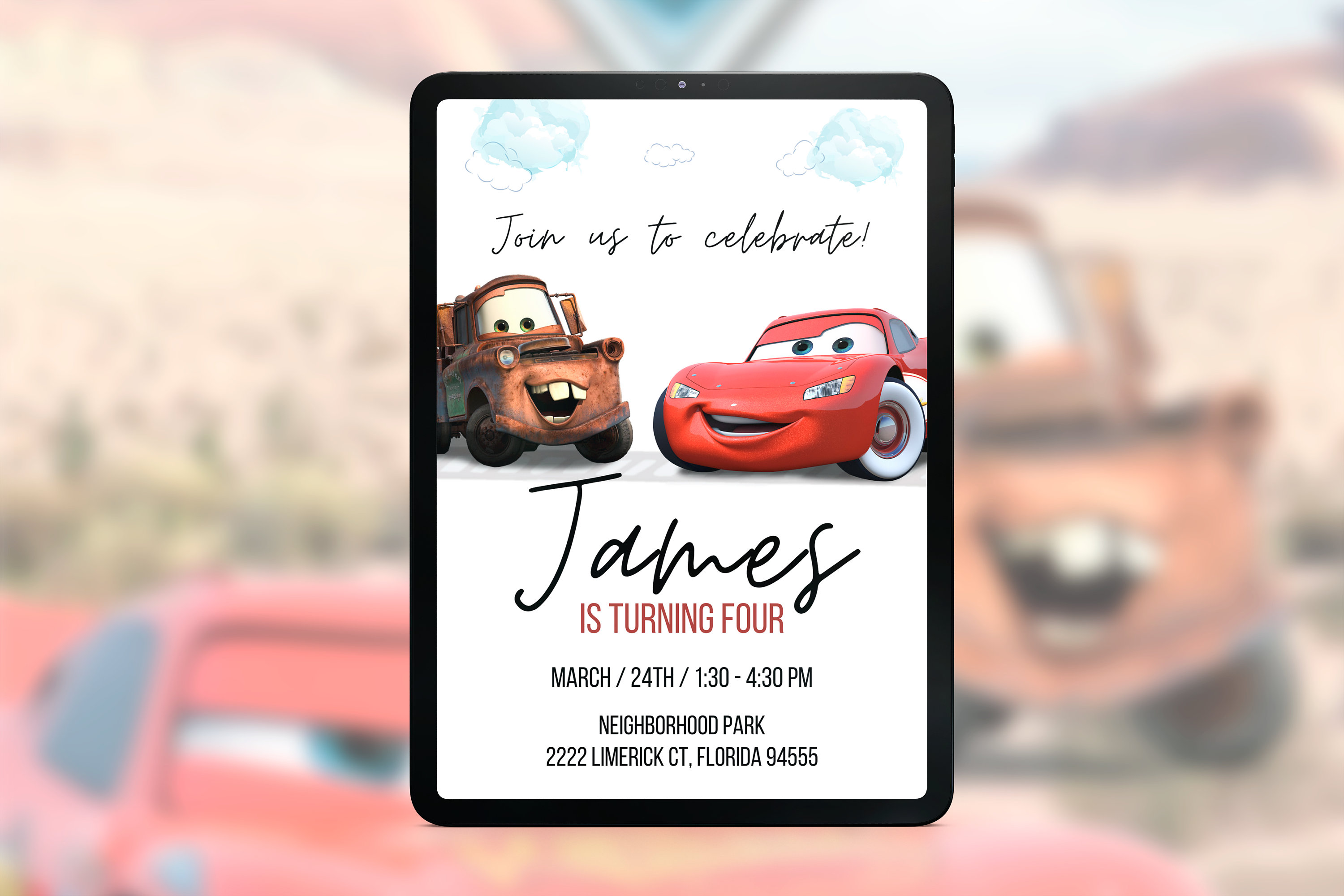 Lightning Mcqueen Birthday Invitation, Pixar Cars Birthday Invitation ...