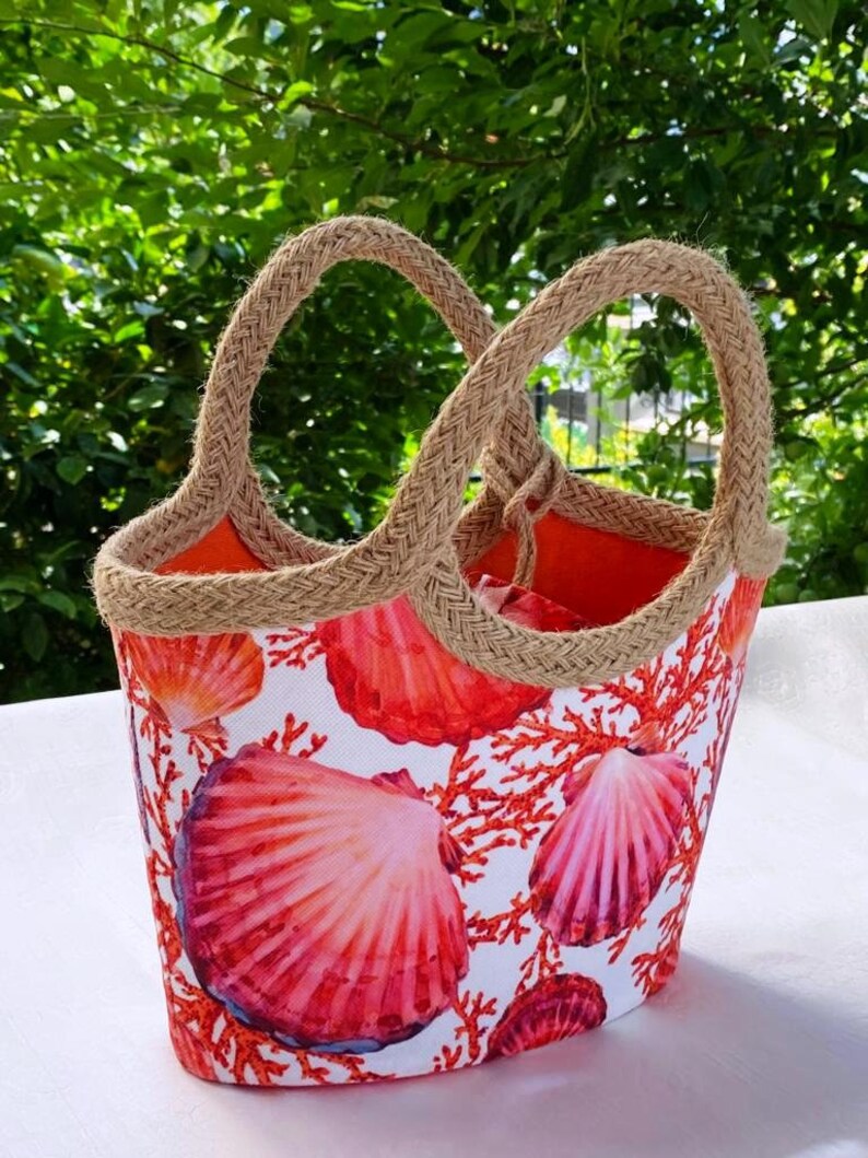 Red Seashell Big Straw Beach Bag Set, Summer Market Bag, Fashionable ...