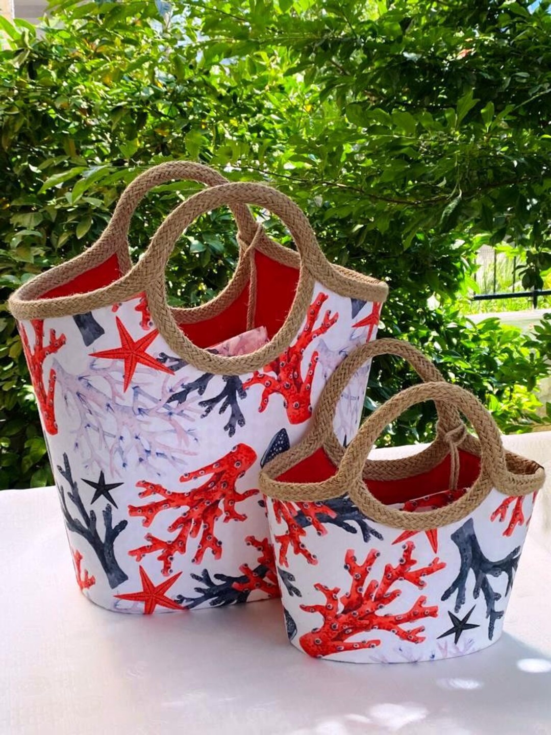 Red Coral Big Straw Beach Bag, Summer Market Bag, Fashionable Purse ...