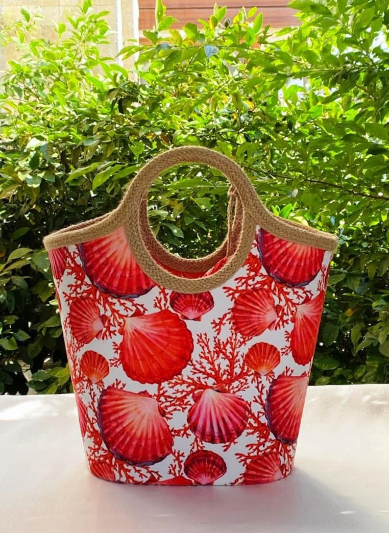 Red Seashell Big Straw Beach Bag Set, Summer Market Bag, Fashionable ...