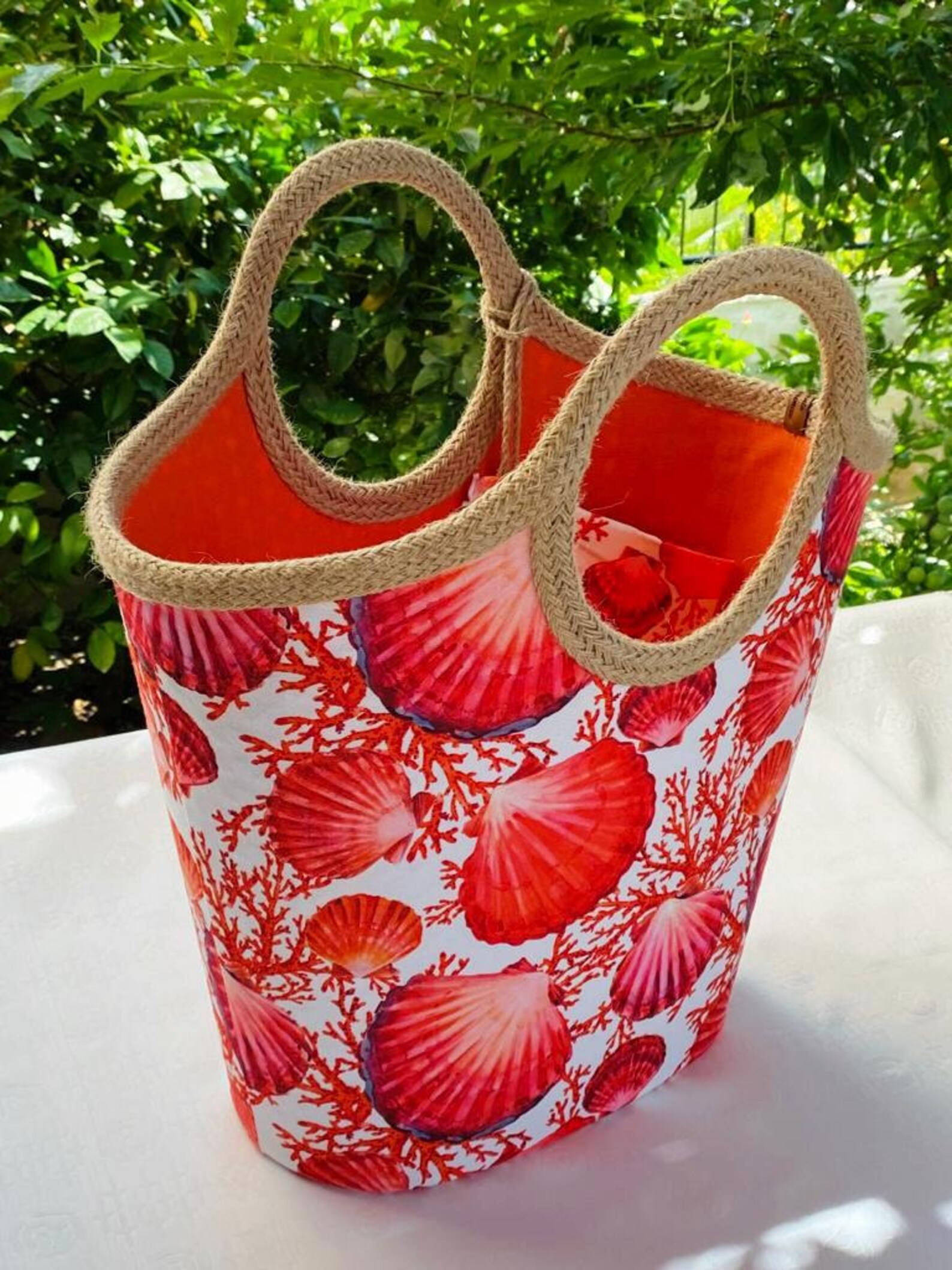 Red Seashell Big Straw Beach Bag Set, Summer Market Bag, Fashionable ...