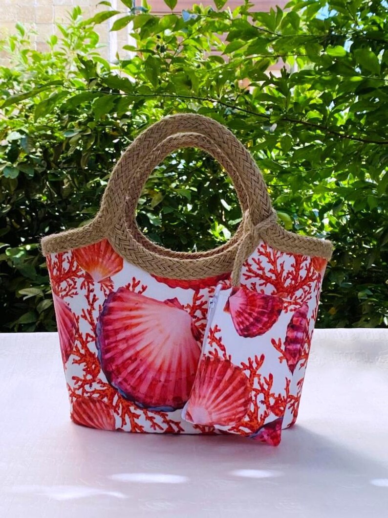 Red Seashell Big Straw Beach Bag Set, Summer Market Bag, Fashionable ...