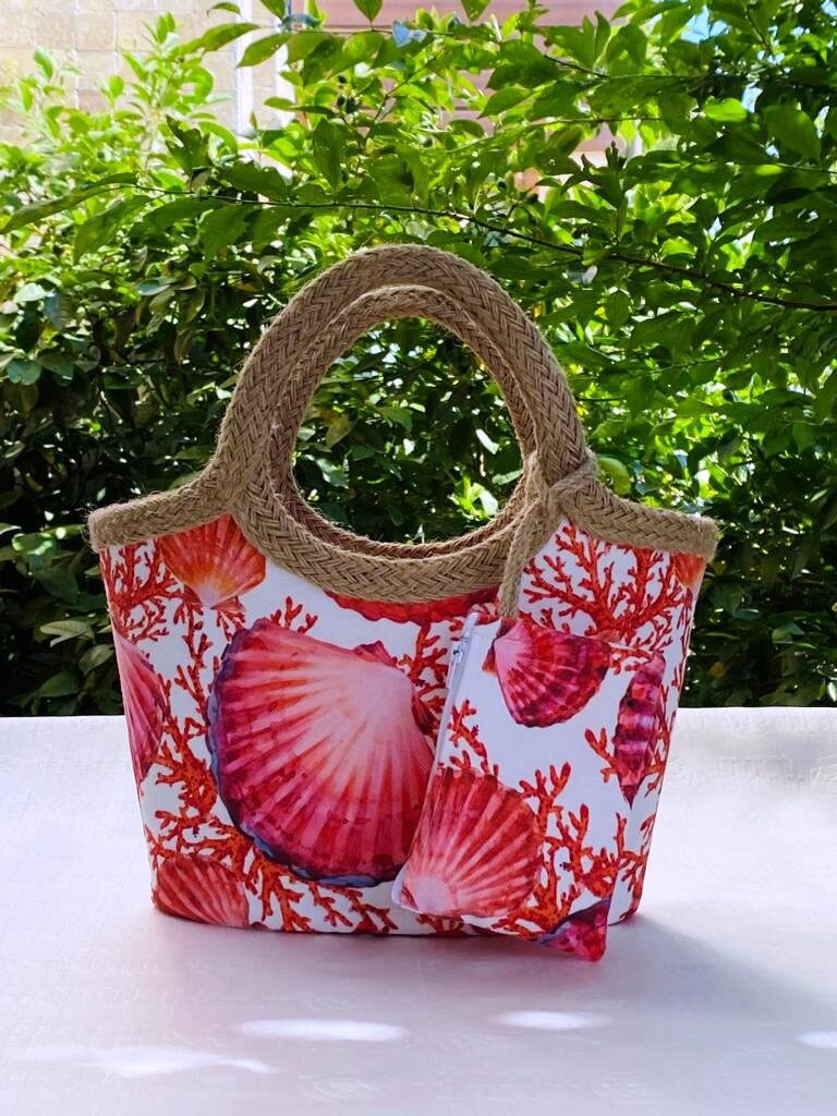 Red Seashell Big Straw Beach Bag Set, Summer Market Bag, Fashionable ...
