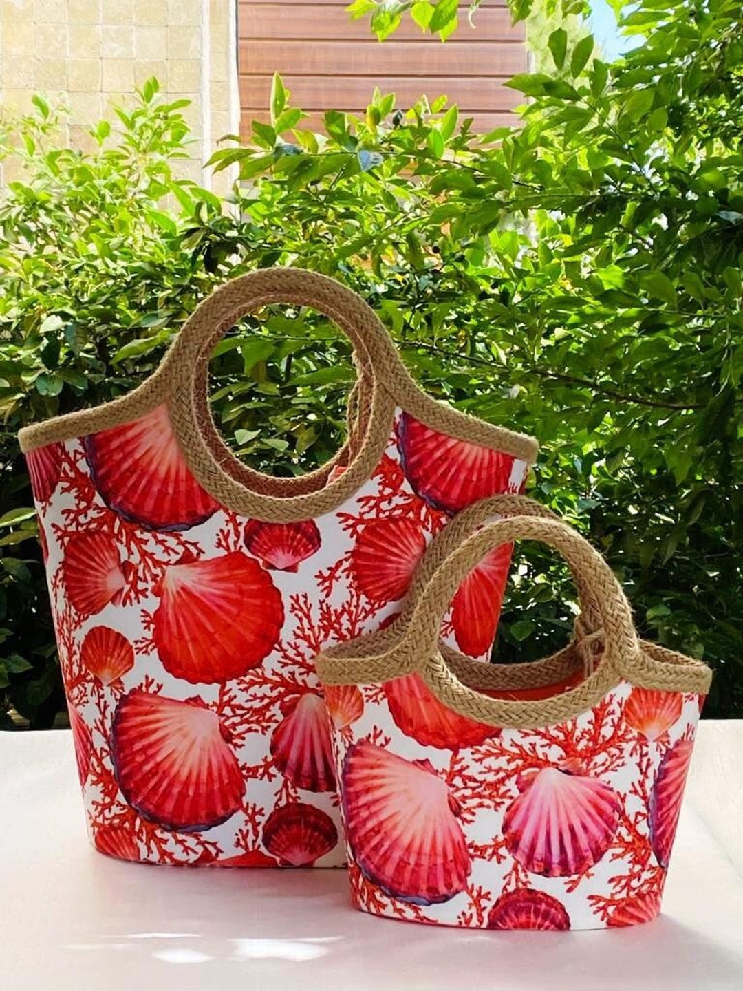 Red Seashell Big Straw Beach Bag Set, Summer Market Bag, Fashionable ...