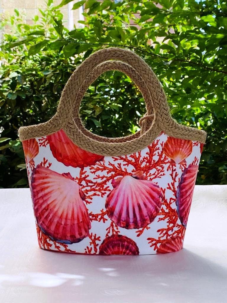 Red Seashell Big Straw Beach Bag Set, Summer Market Bag, Fashionable ...