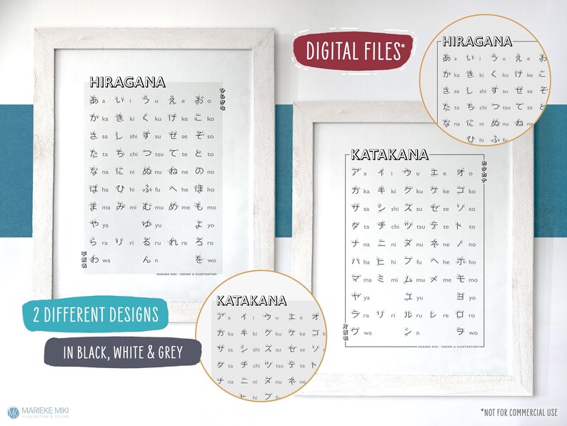 Hiragana Katakana Set, Black White Posters, Language Learning, Hiragana ...