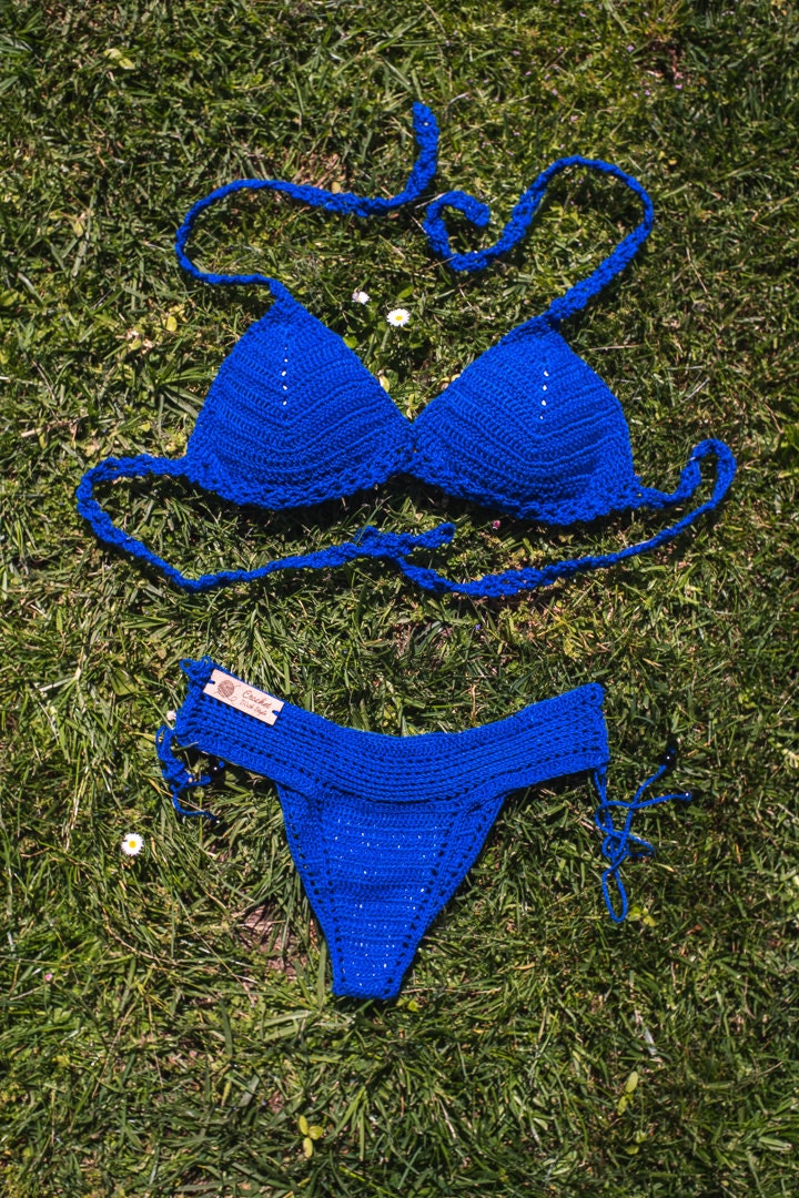 Crochet Bikini Blue Crochet Swimsuit Bikini Set Crocheted Bathing Suit ...