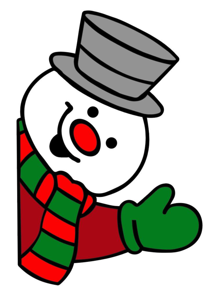 Snowman With Hat Scarf and Gloves Peaking Around Corner SVG Color & BW ...