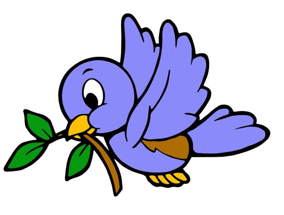 Blue Bird With Branch SVG File Color and Black and White - Etsy