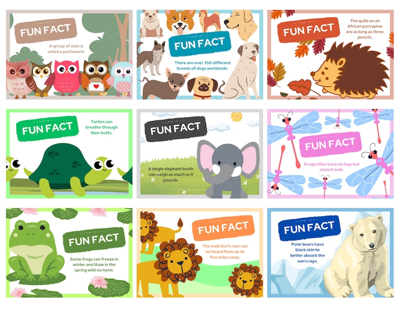 50 Printable Fun Fact Cards for Kids, Instant Download Fun Fact Cards ...