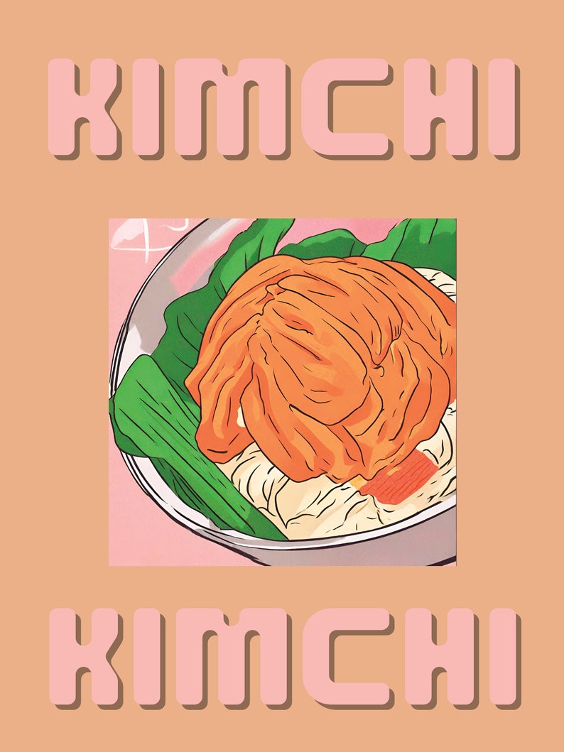 Kimchi Pink Anime Art Print Wall Decor Food Kitchen Fun Digital ...