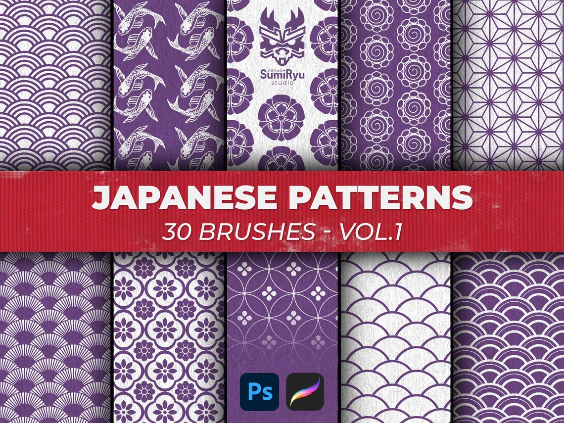 Japanese Pattern Brushes: Procreate & Photoshop Stamps (volume 1) - Etsy