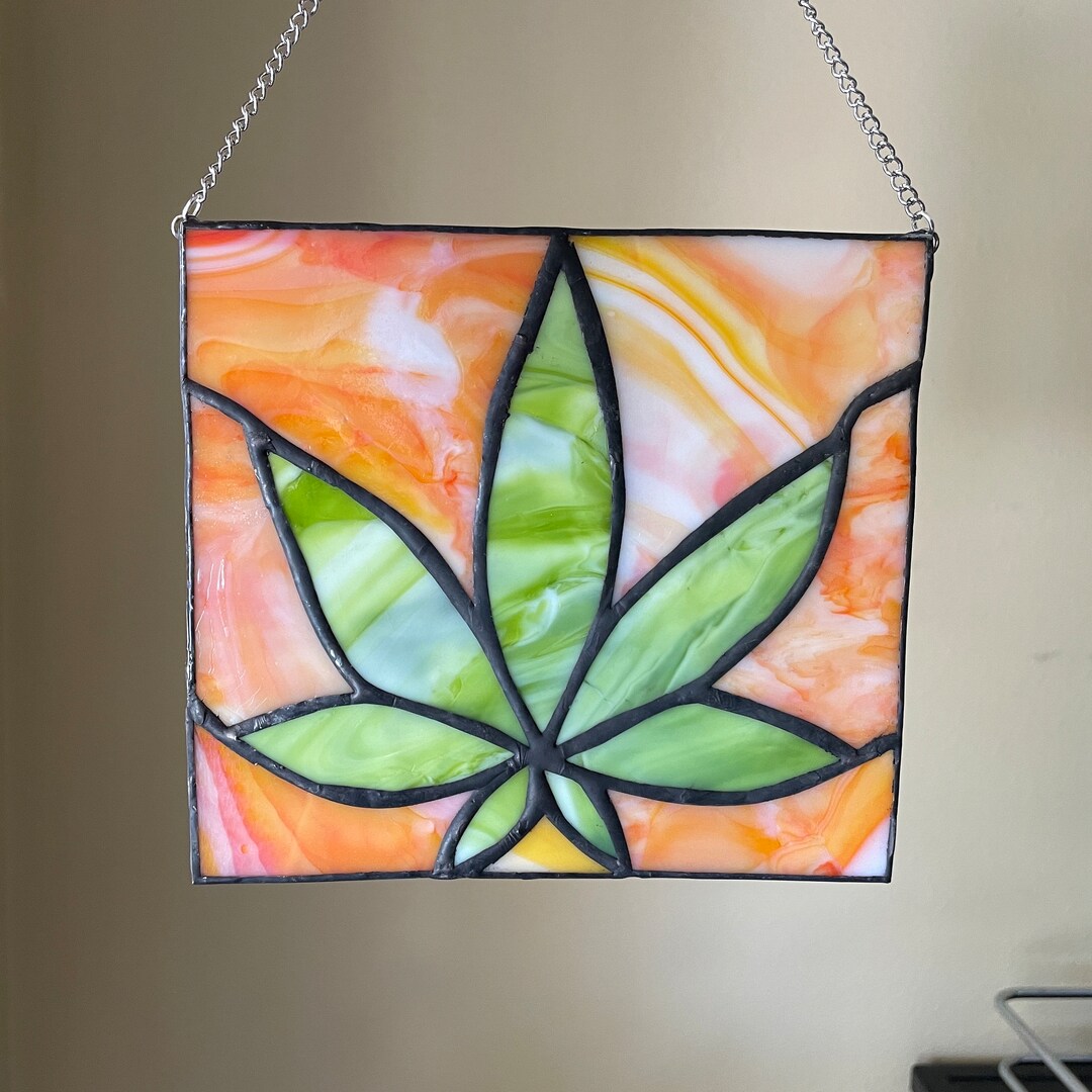 Stained Glass Cannabis Leaf Panel - Etsy