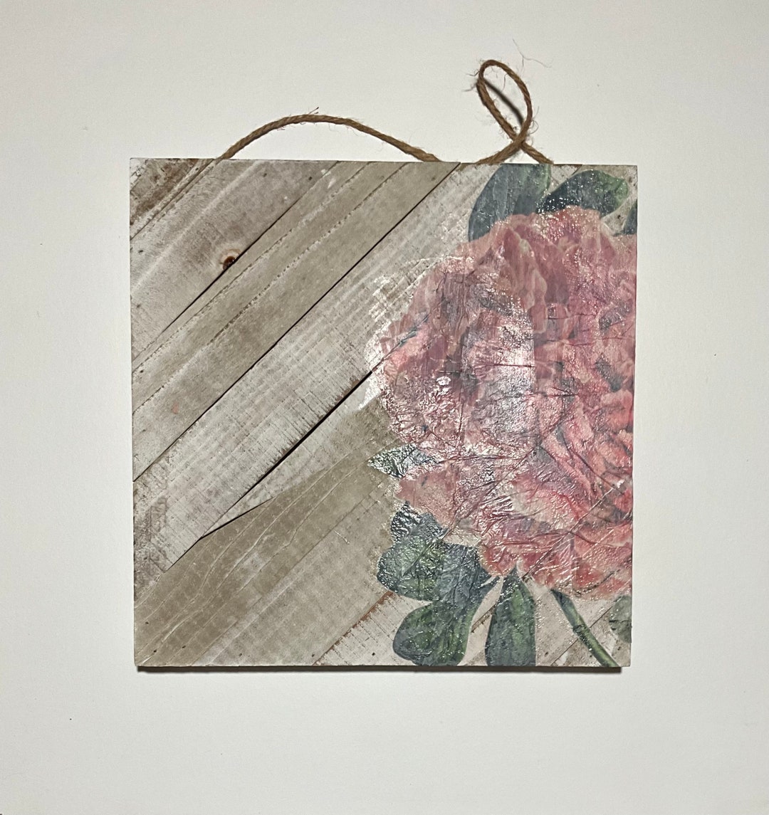 Pink Floral Wood Plank Art Home Decor Wood Hanging Art Flower Decor ...