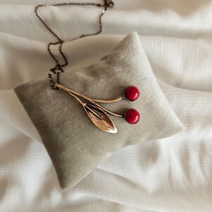 Cherry Pendant Necklace, Red Beads Necklace, Bronze Pendant, Nature ...