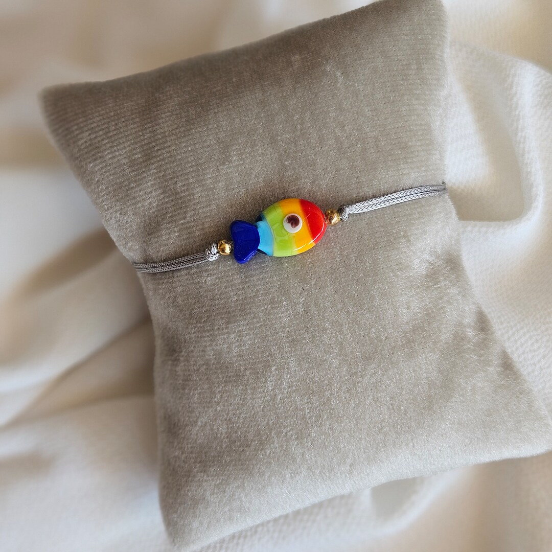 Rainbow Fish Bracelet - Colorful Fish Bracelet With Grey String - Fun ...