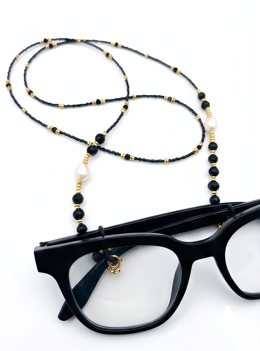 3-in-1 Eyeglass Chain in Black Tourmaline, Spinel & Pearl; Boho Chic ...