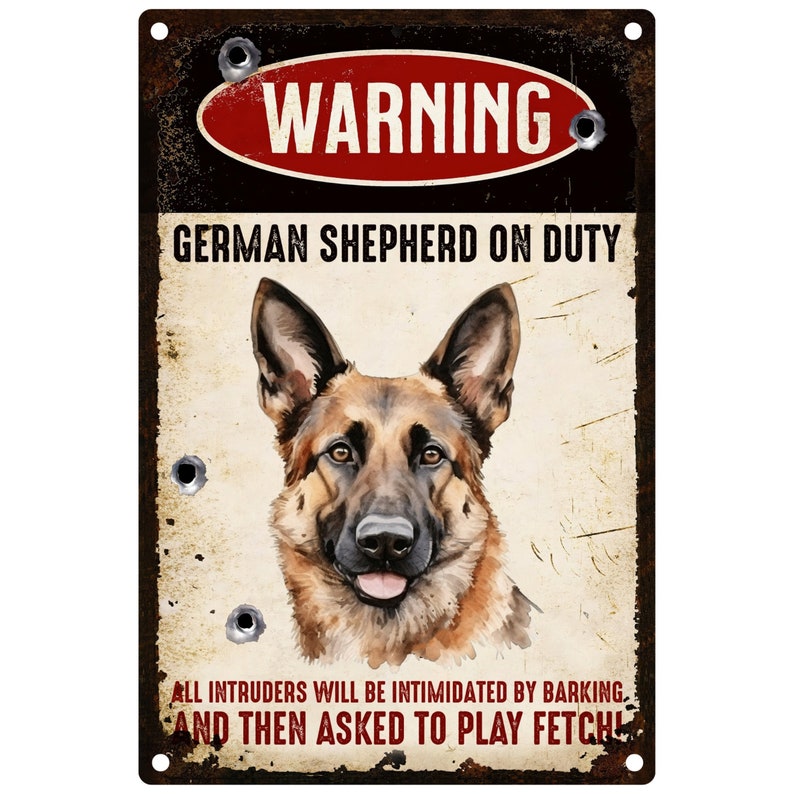 German Shepherd Welcome Sign for Front Door Decor - Metal Tin Sign ...