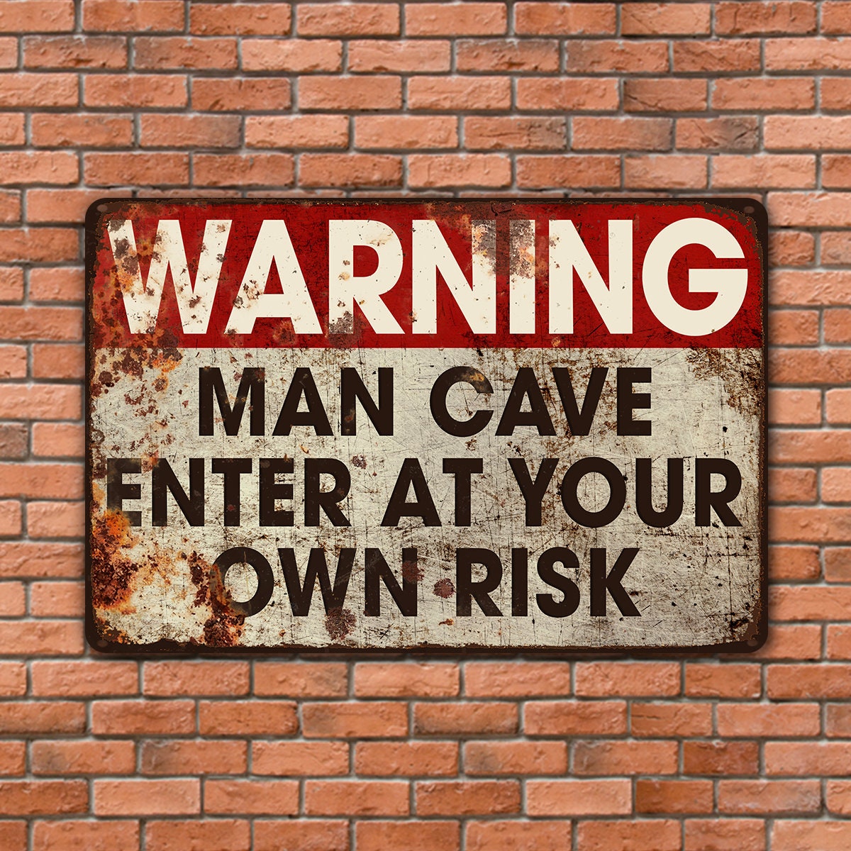 Warning: Man Cave Enter at Your Own Risk 12x8 or 18x12 Inch Metal Tin ...