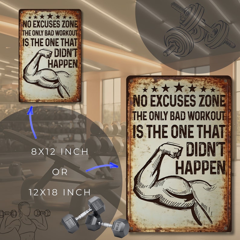 Gym Metal Tin Signs - Motivational Vintage Gym Posters for Gym Room ...
