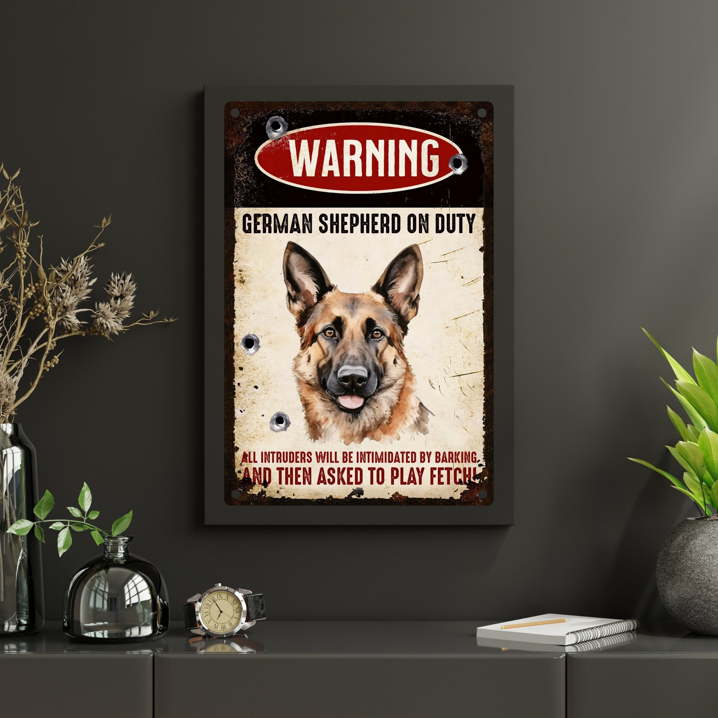 German Shepherd Welcome Sign for Front Door Decor - Metal Tin Sign ...