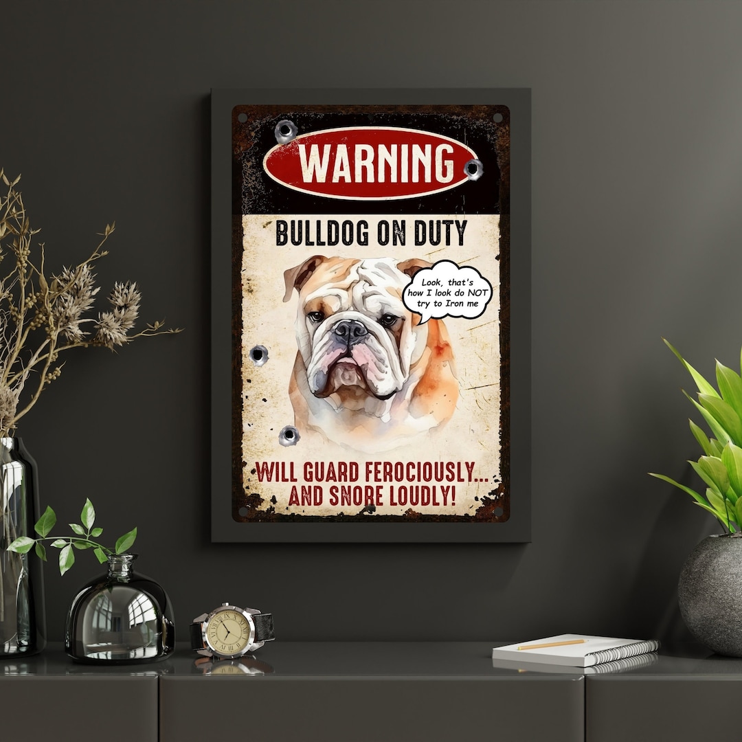 Bulldog Welcome Sign for Front Door Decor - Funny Metal Tin Sign, 8x12 ...