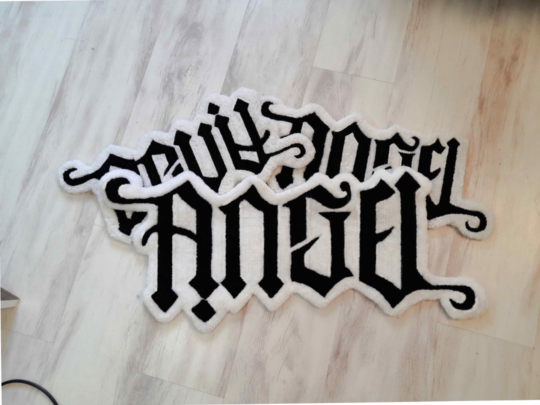 Angel Devil Ambigram Rug Rotating Ambigram Rug 100% Handmade Tufted ...