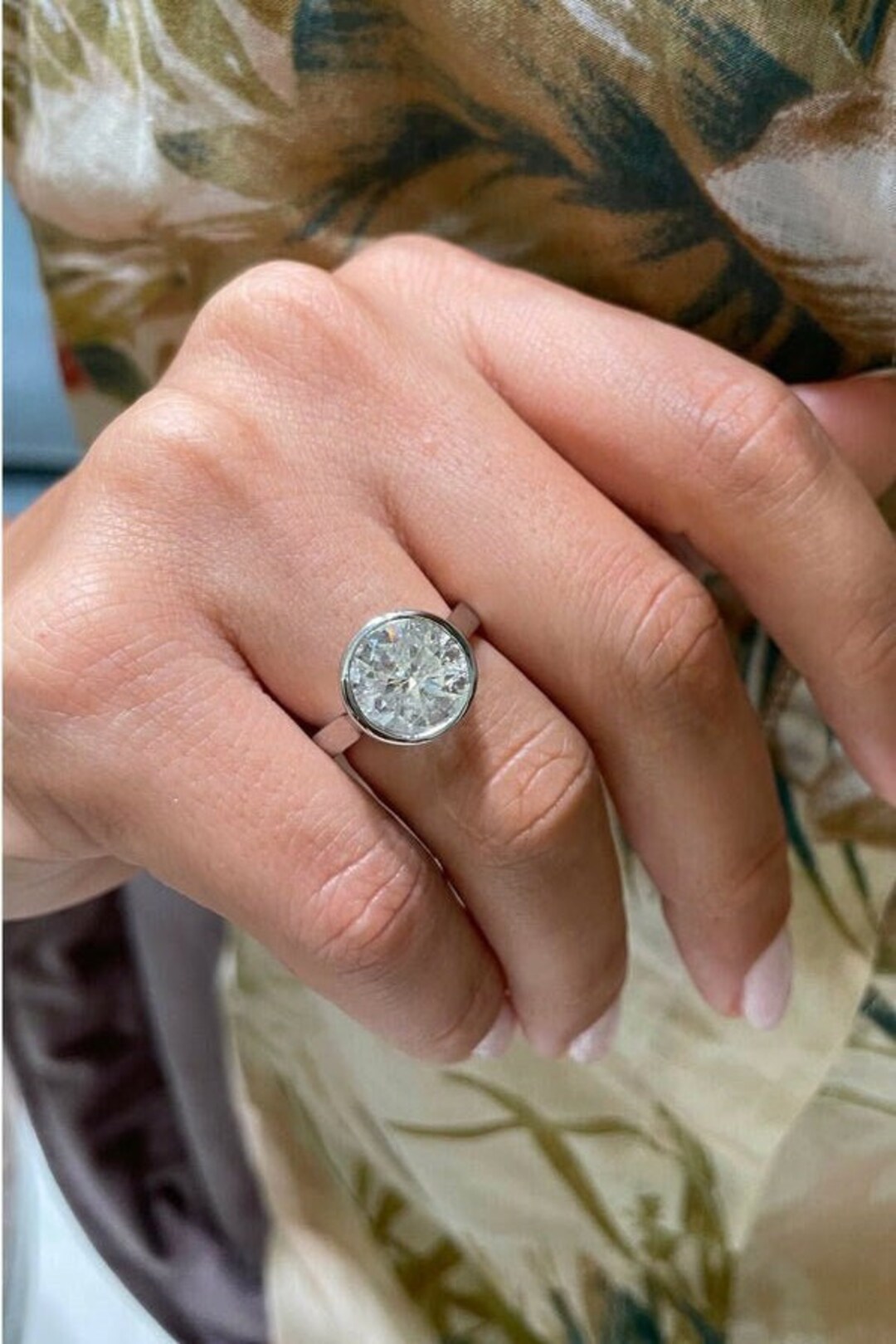 Bezel Set Moissanite Engagement Ring / Round Moissanite Bezel Ring ...