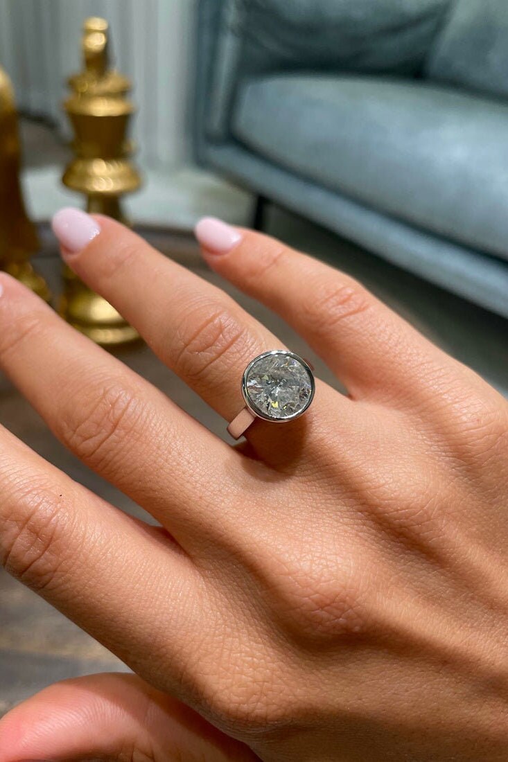 Bezel Set Moissanite Engagement Ring / Round Moissanite Bezel Ring ...