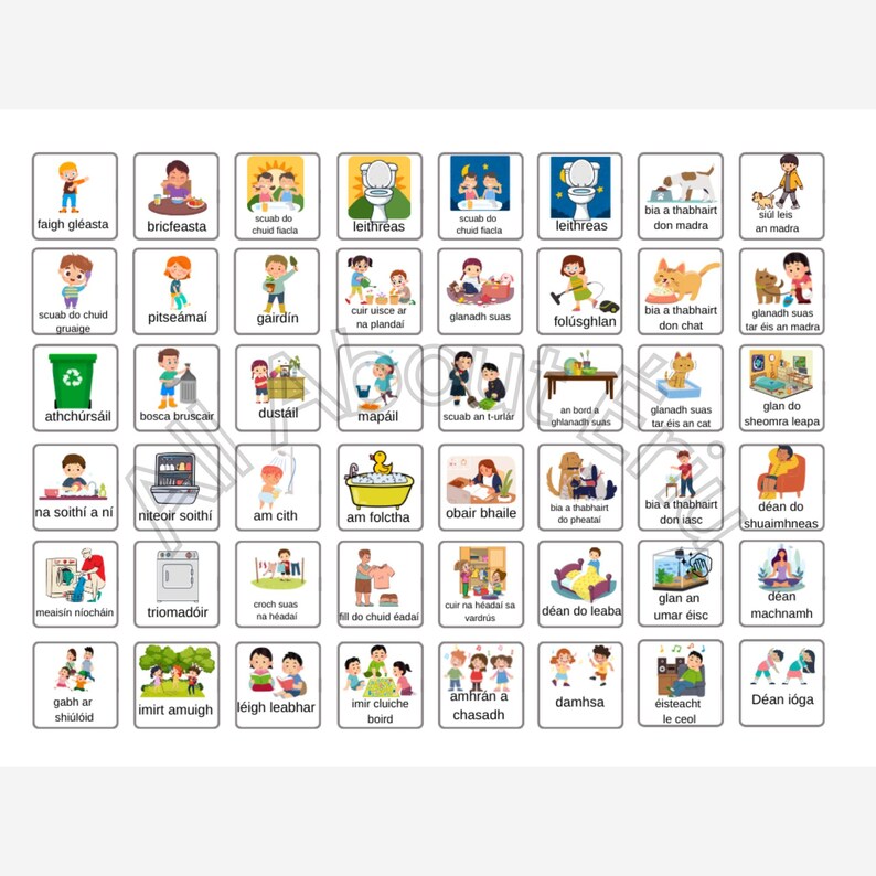 Irish Language Task Chart - 48 Tasks for Kids & Adults - Printable ...