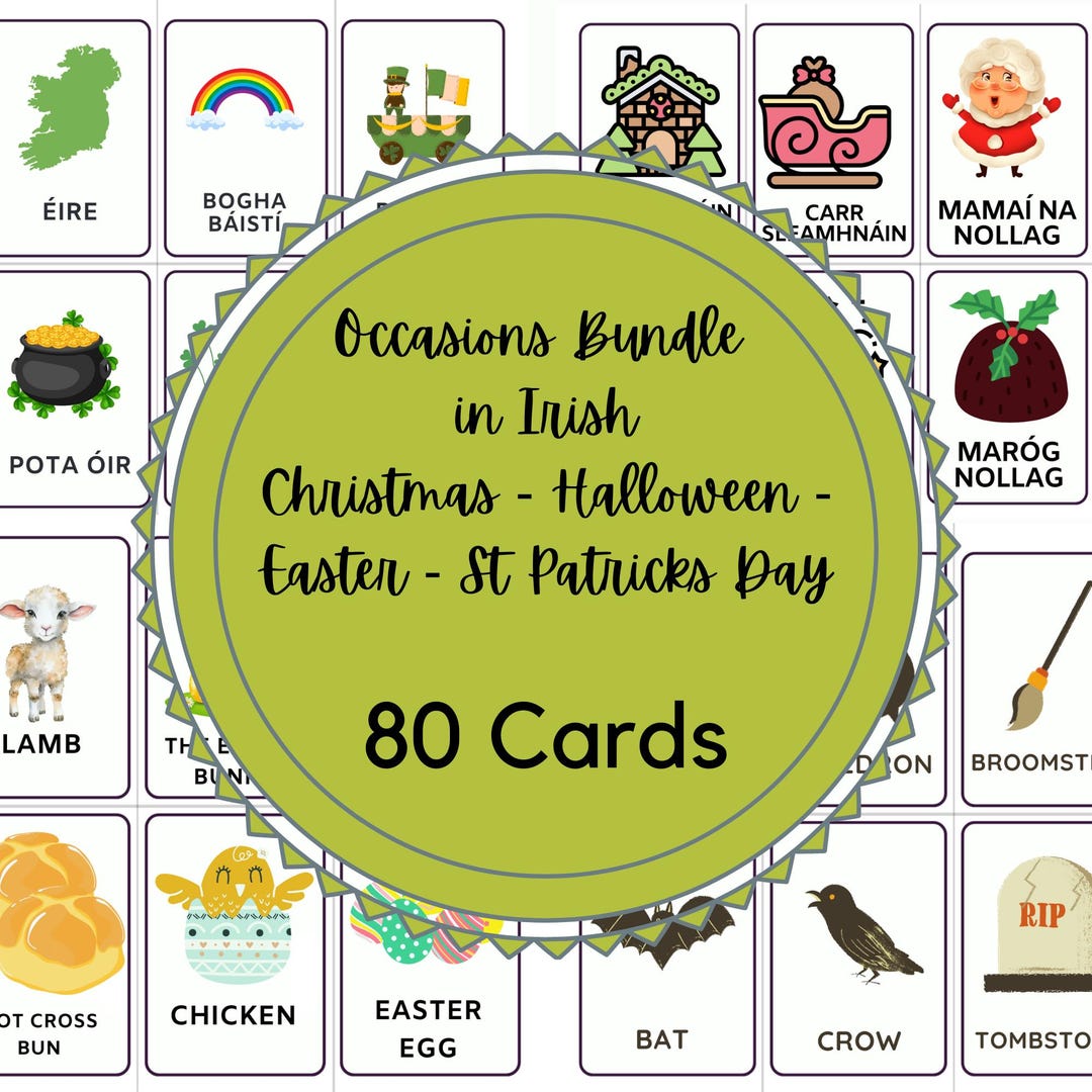 Learn Irish Flashcards Occasions Bundle - 80 Printable Cards for Kids ...
