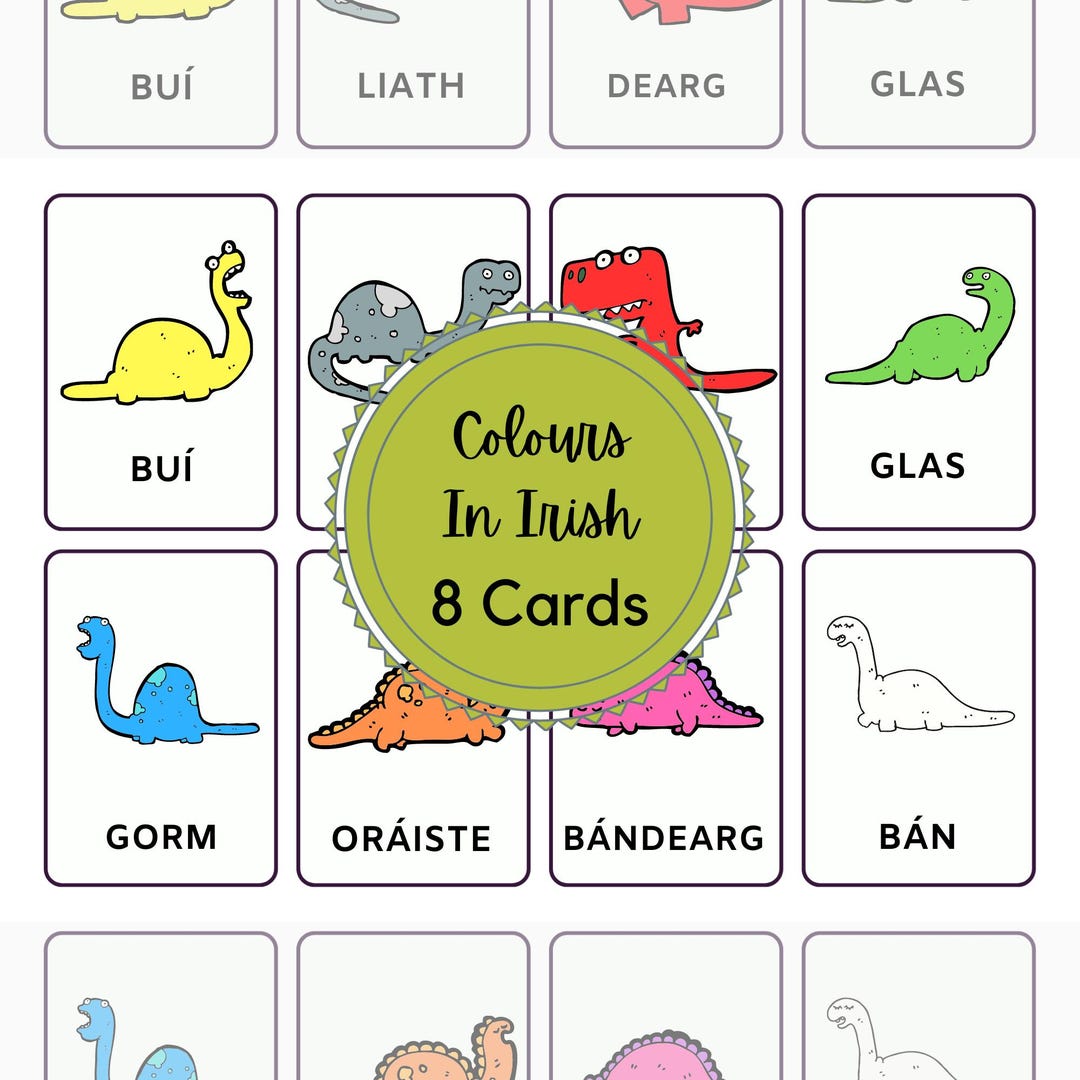 Learn Irish Colours With Dinosaur Flashcards - 8 Printable Cards for ...