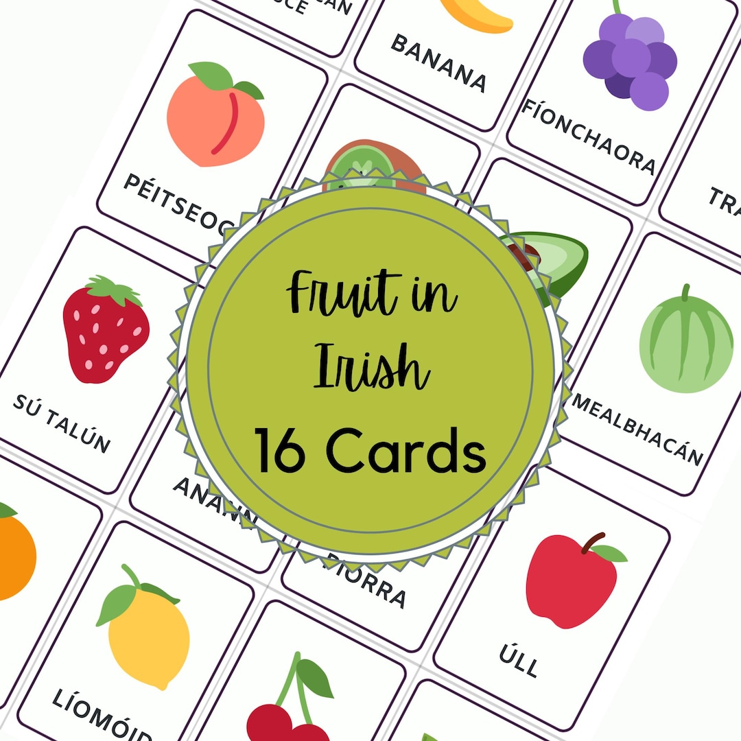 Learn Irish Fruit Vocabulary With Flashcards - 16 Printable Cards for ...
