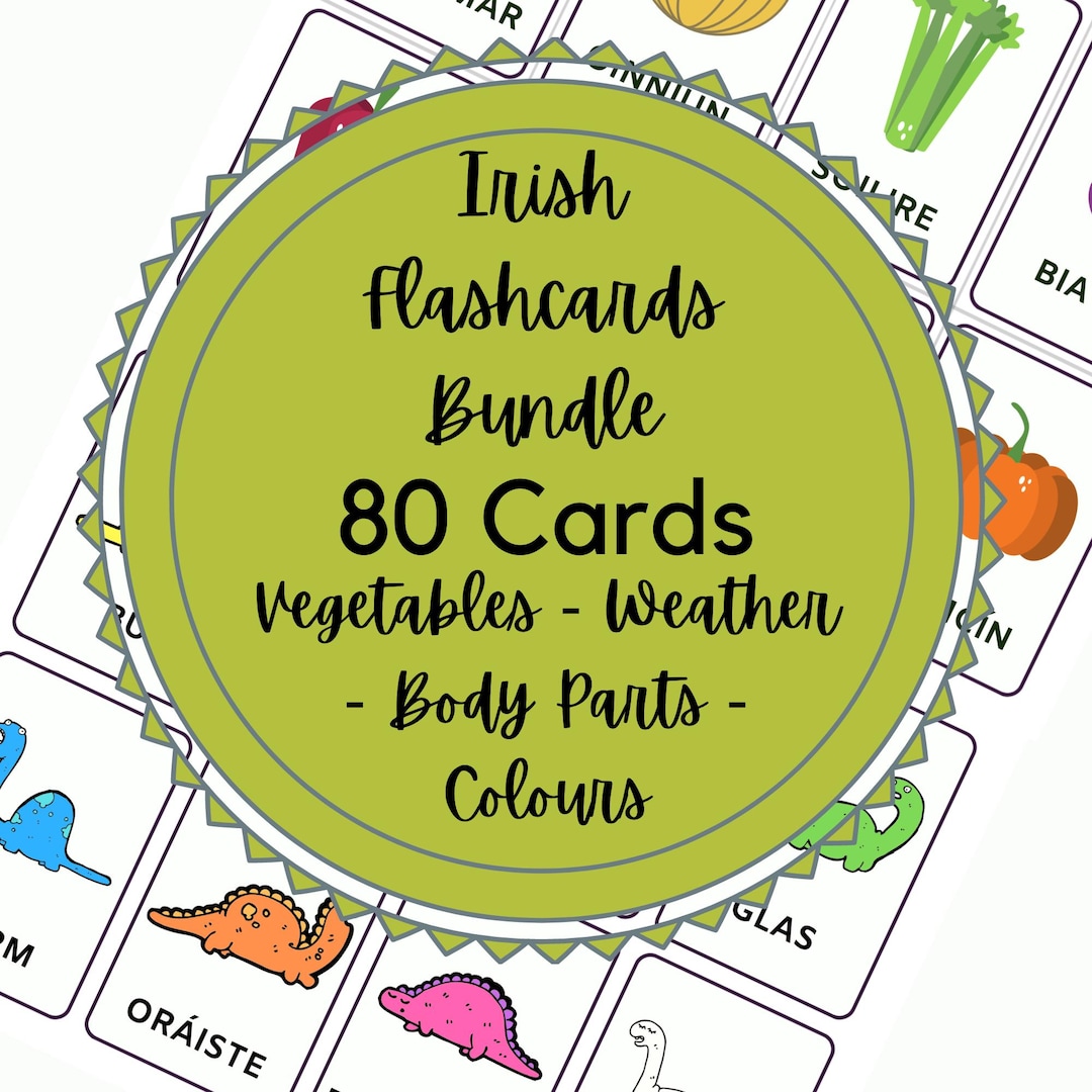 Learn Irish Flashcards Bundle - 80 Printable Cards for Kids - Fun ...