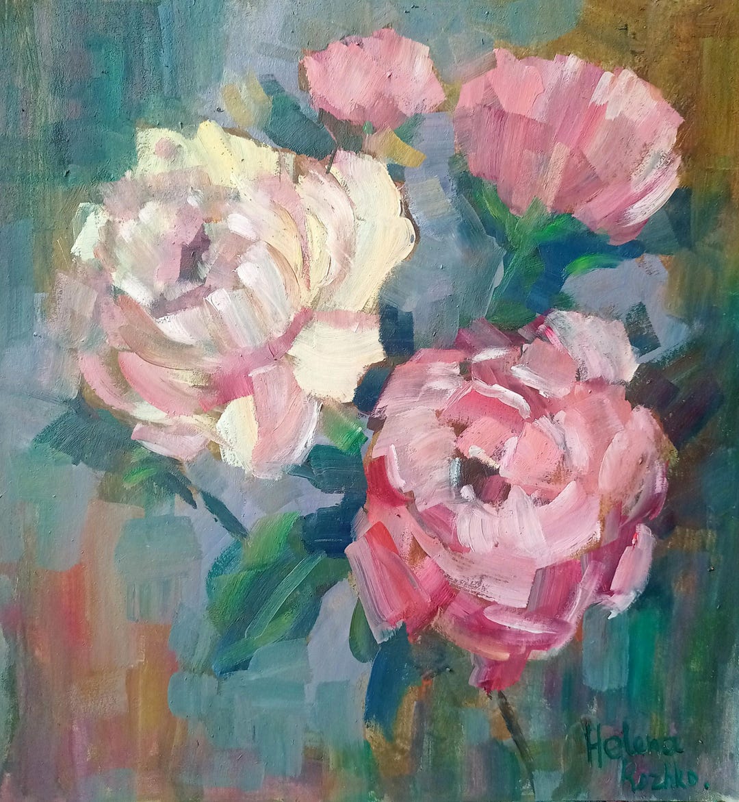Original Oil Painting Abstract Flowers Painting Peonies Expression ...