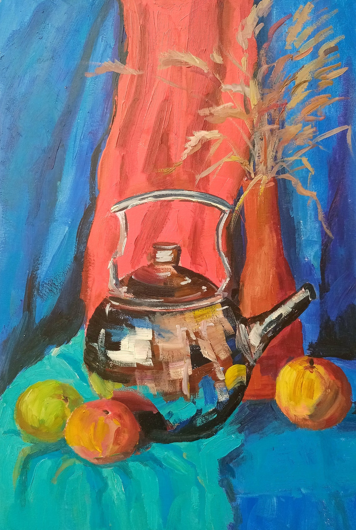 Five Vibrant Original Still Life Paintings in a Colorful Retro Style ...